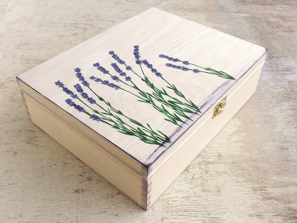 Big Tea Box With Lavender Personalized Hand Painted Wooden - Etsy