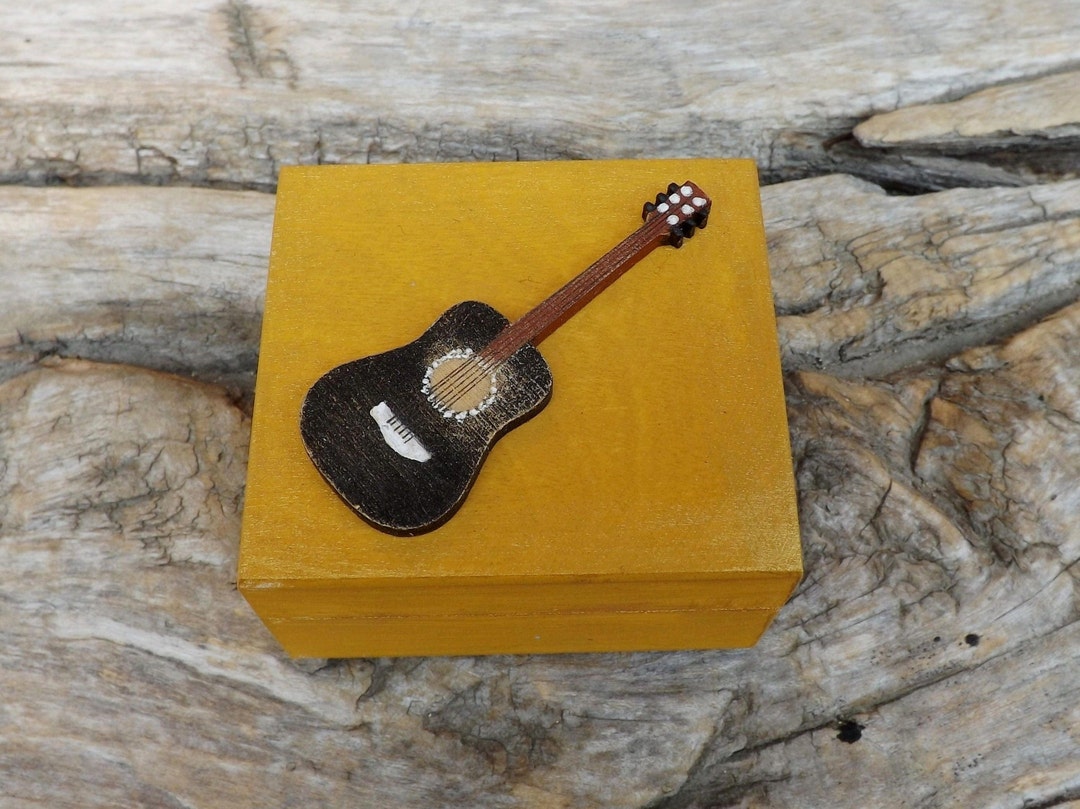 Wooden Tiny Box With Classic Guitar, Custom Hand-painted Gift for Music ...