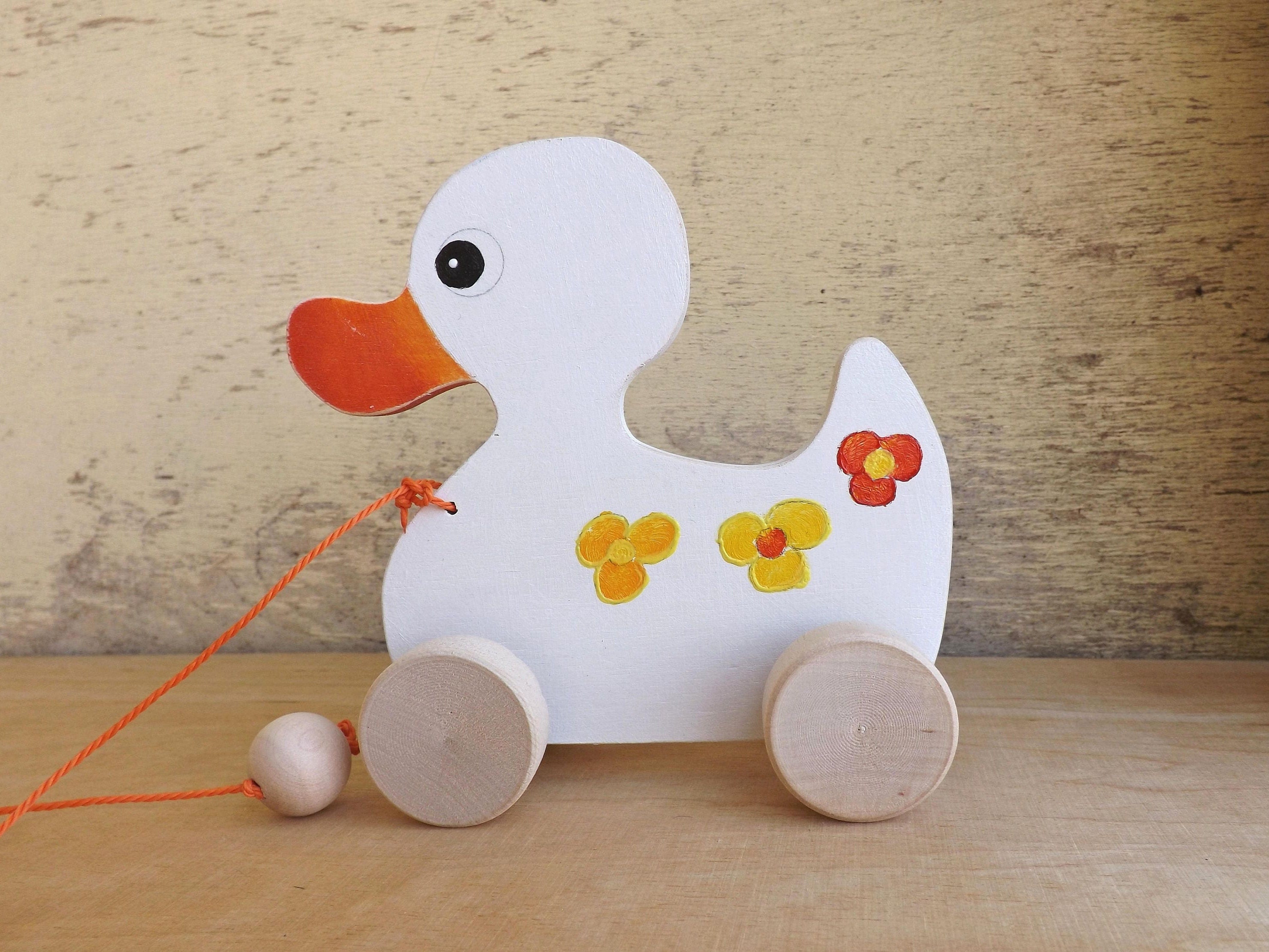 Wood Pull Toy Duck in White Custom Hand Cut Handmade Toy on - Etsy