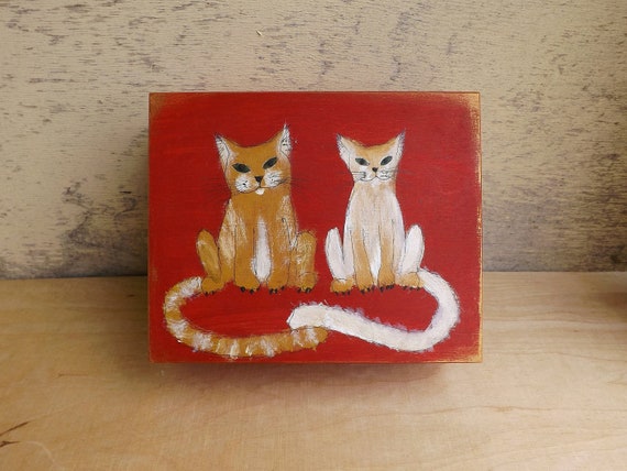 Wood box Cats in bright Red hand-painted custom trinket box | Etsy