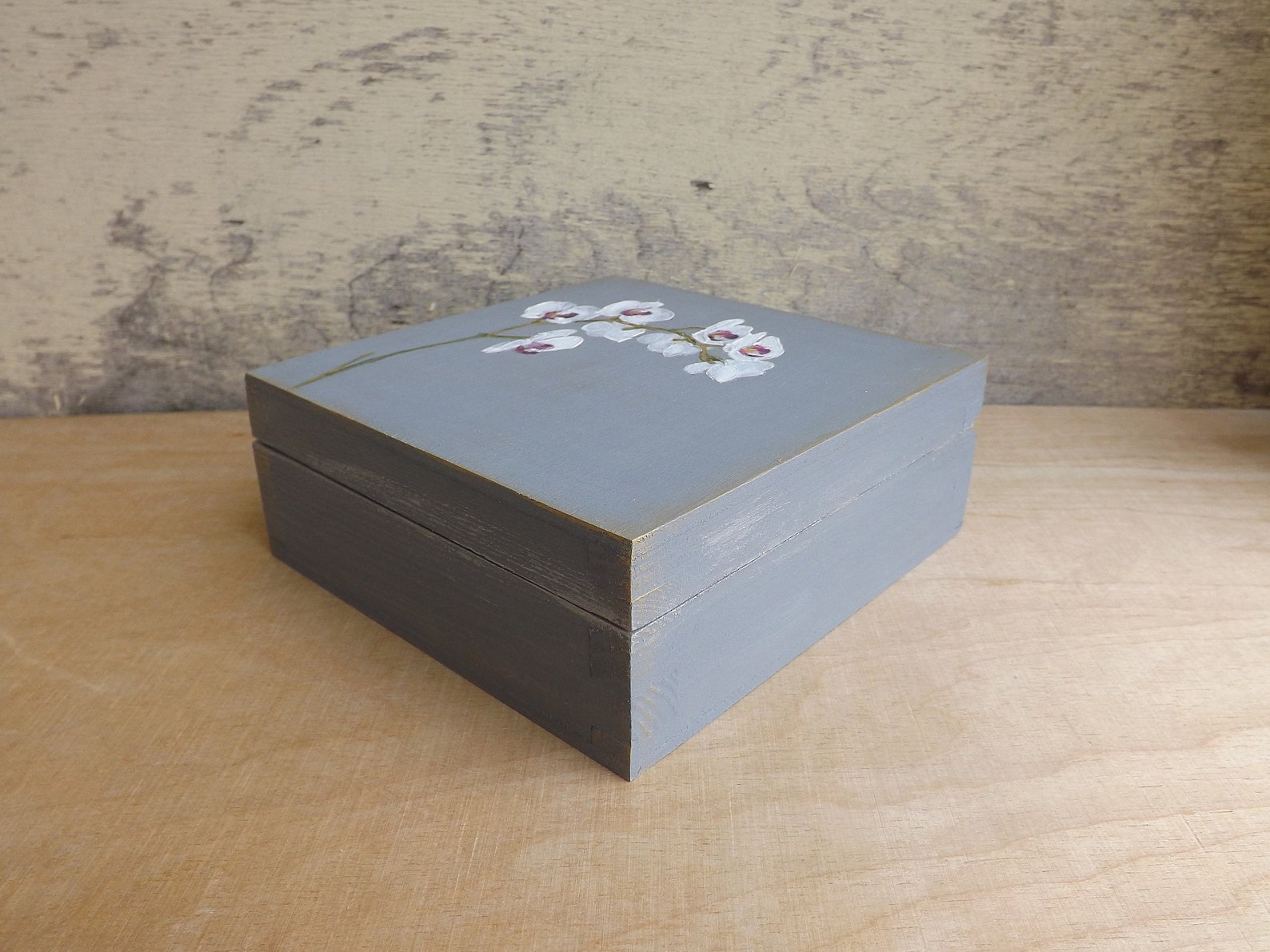 Wooden box with Orchid custom hand painted Orchis flower | Etsy