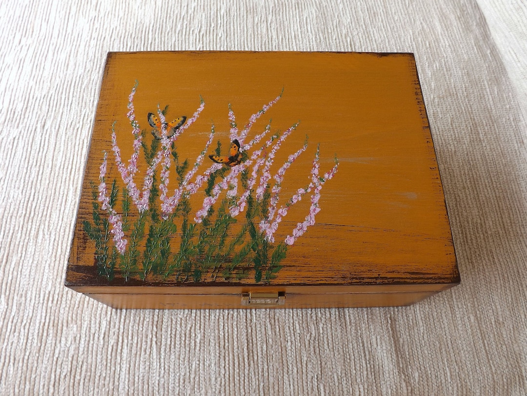 Custom Wooden Tea Box - Heather, Handpainted Wood Chest for Tea Lover ...