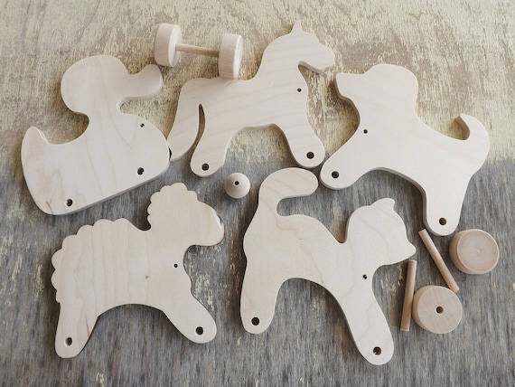 DIY Wooden Pull Push Toy Dog Cat Horse Duck Sheep Handmade - Etsy