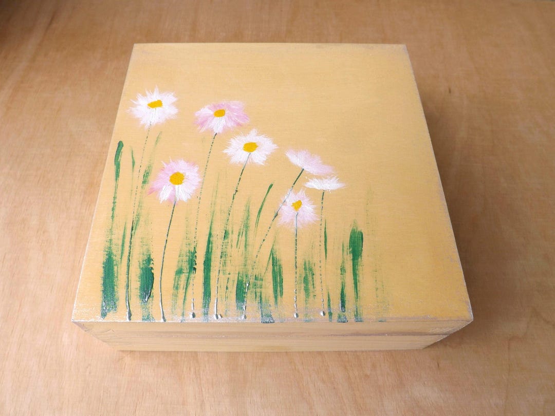 Wooden Small Box With Daisies, Hand-painted Daisy Decor, Rustic Floral ...