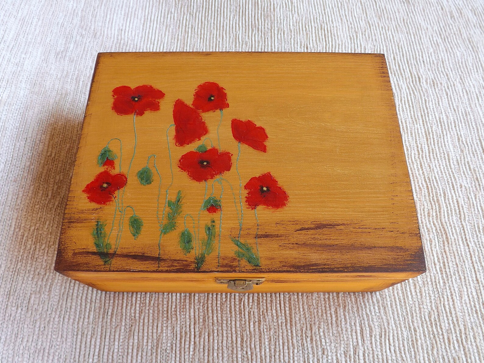 Wooden Tea Box Poppies Custom Hand Painted Chest for Tea - Etsy