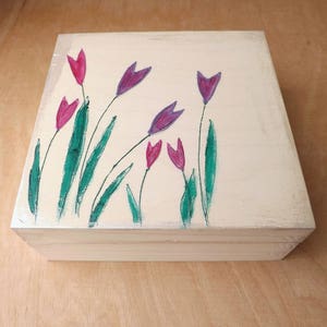 Wooden Small Box With Tulips, Hand-painted Rustic Personalized ...