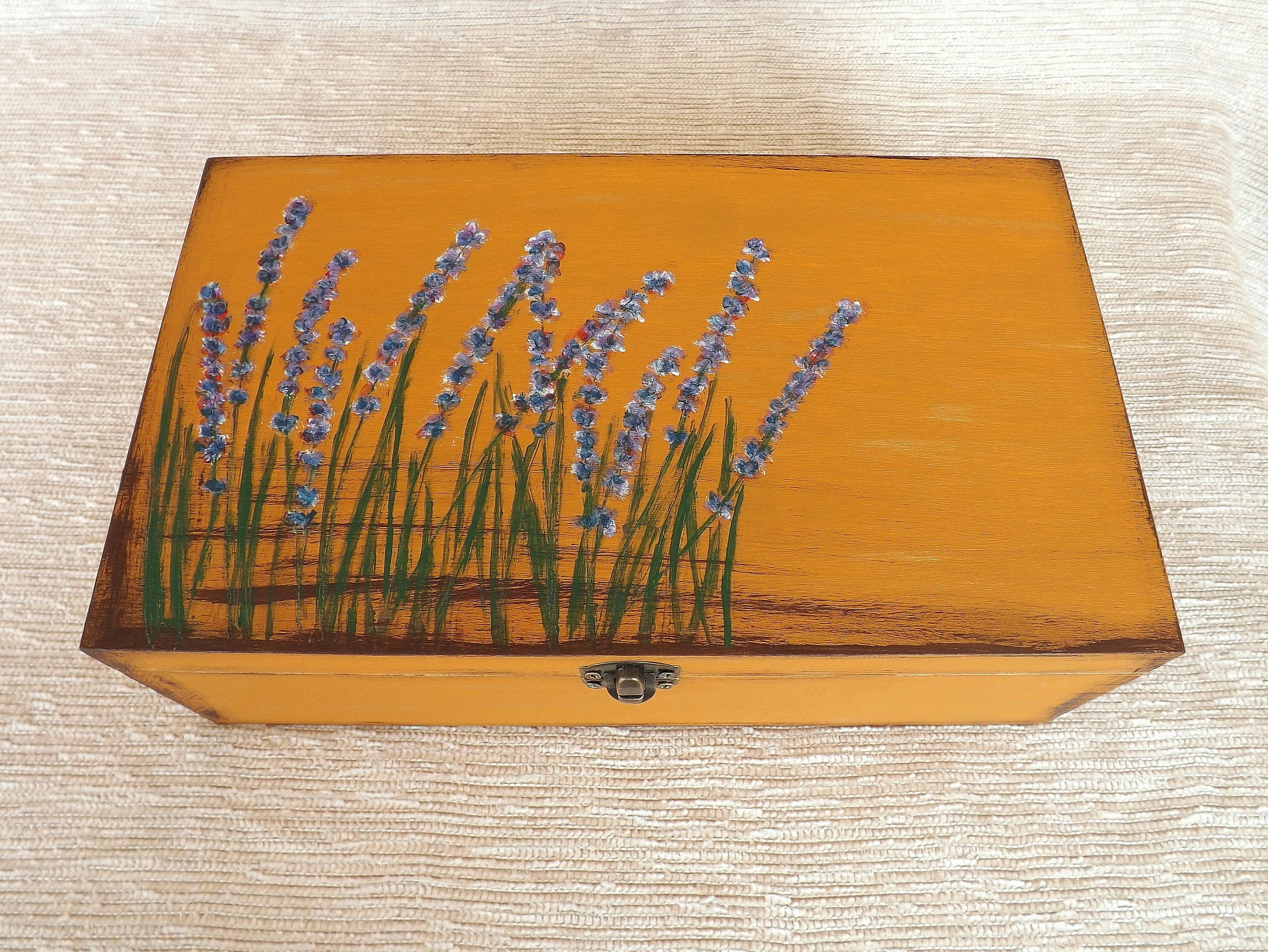 Big Wood Tea Chest With Lavender, Handpainted Custom Wooden Trinket Box ...