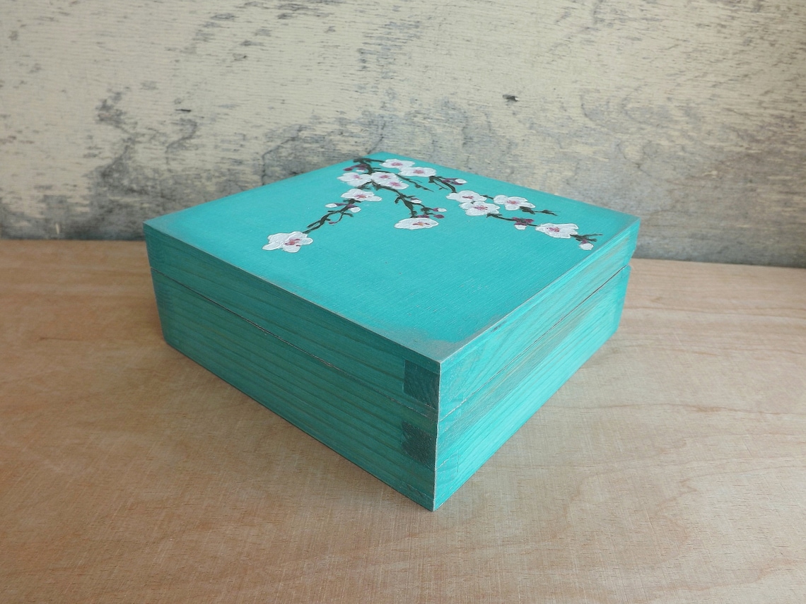 Wooden Box With Cherry Blossom, Hand-painted Flower Custom Chest ...