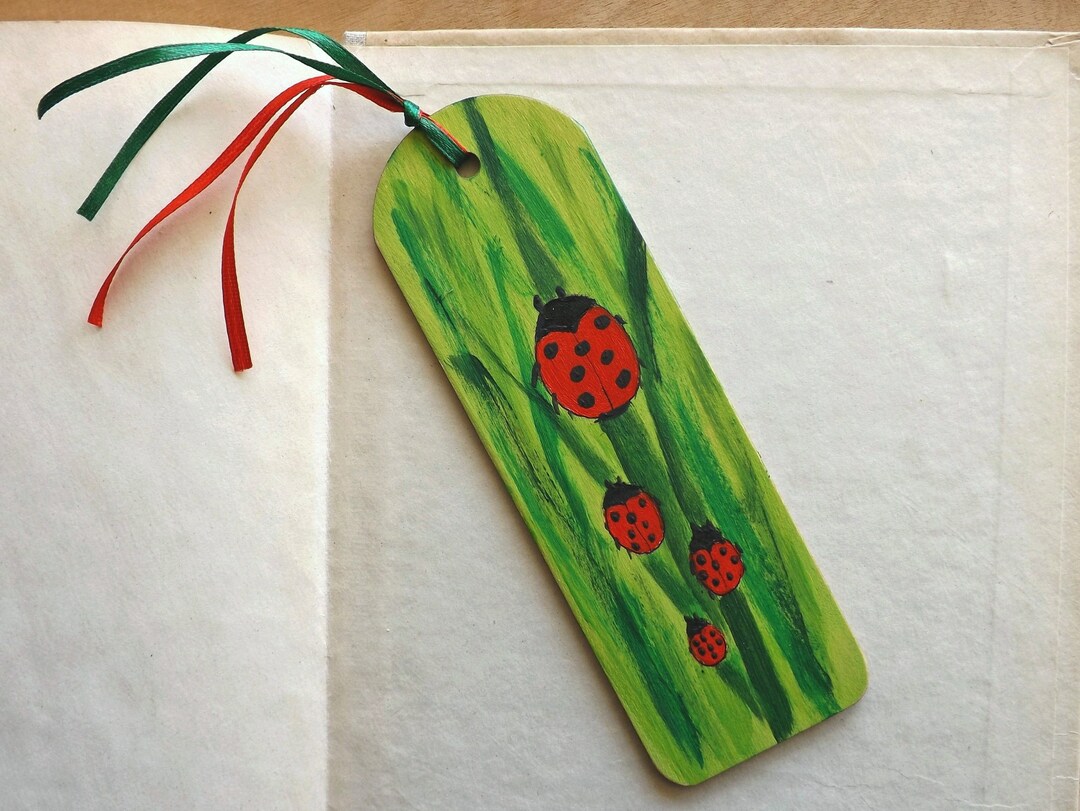 Wooden Green Bookmark: Ladybug or Clover Leaf, Custom Hand Painted ...