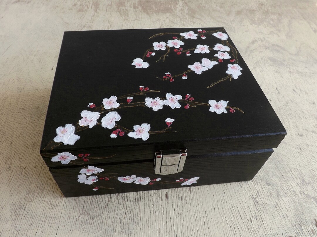 Custom Wooden Floral Tea Box, Hand-painted Personalized Tea Bag ...