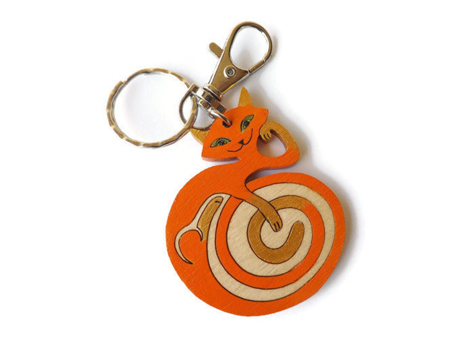 Keychain Cat in Orange Yellow Hand-painted Wood Laser Cut - Etsy