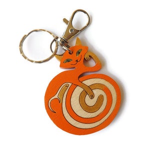 Keychain Cat in Orange Yellow, Hand-painted Wood Laser Cut Personalized ...