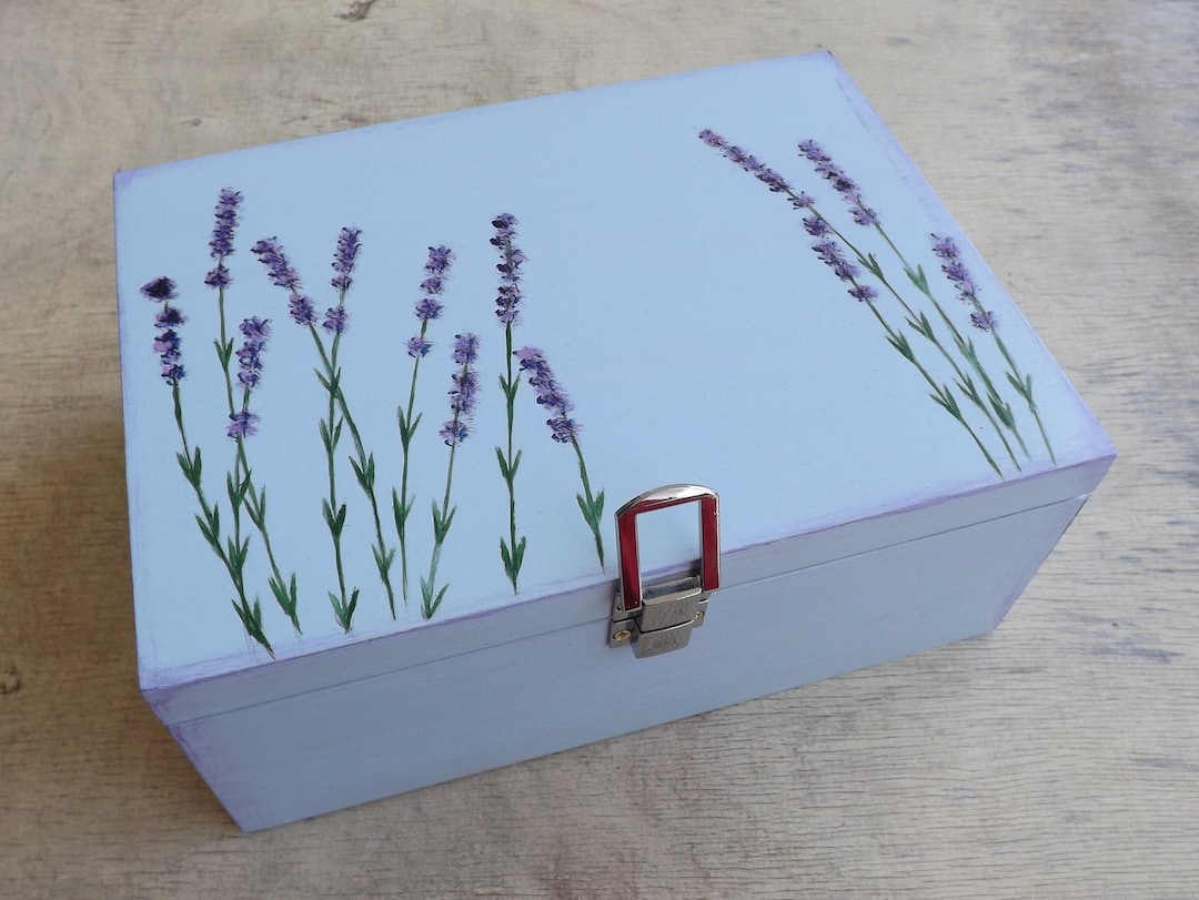 Buy Wooden Tea Box With Lavender, Hand-painted Trinket Floral Box for ...