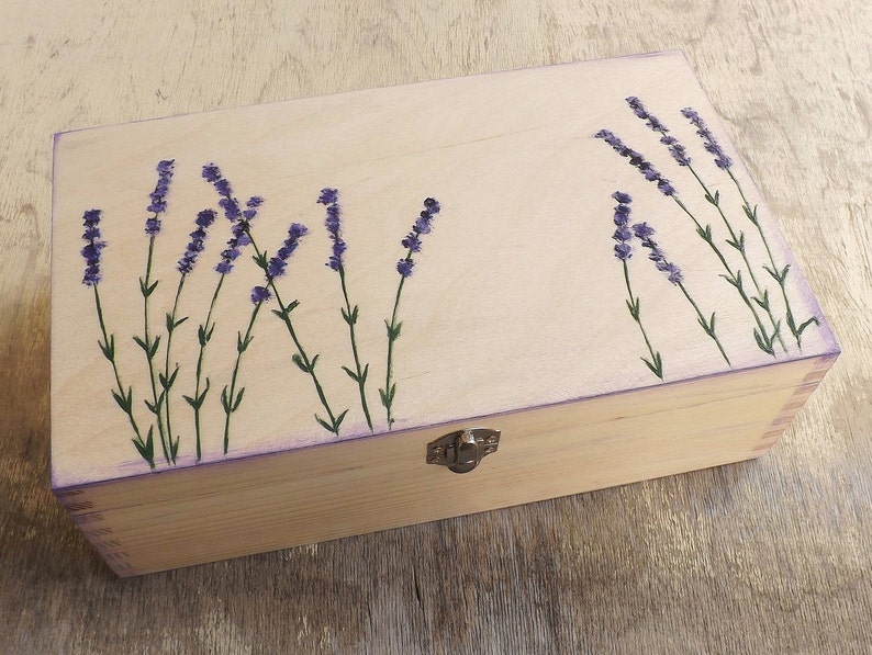 Big Wood Tea Chest With Lavender, Handpainted Custom Wooden Trinket Box ...