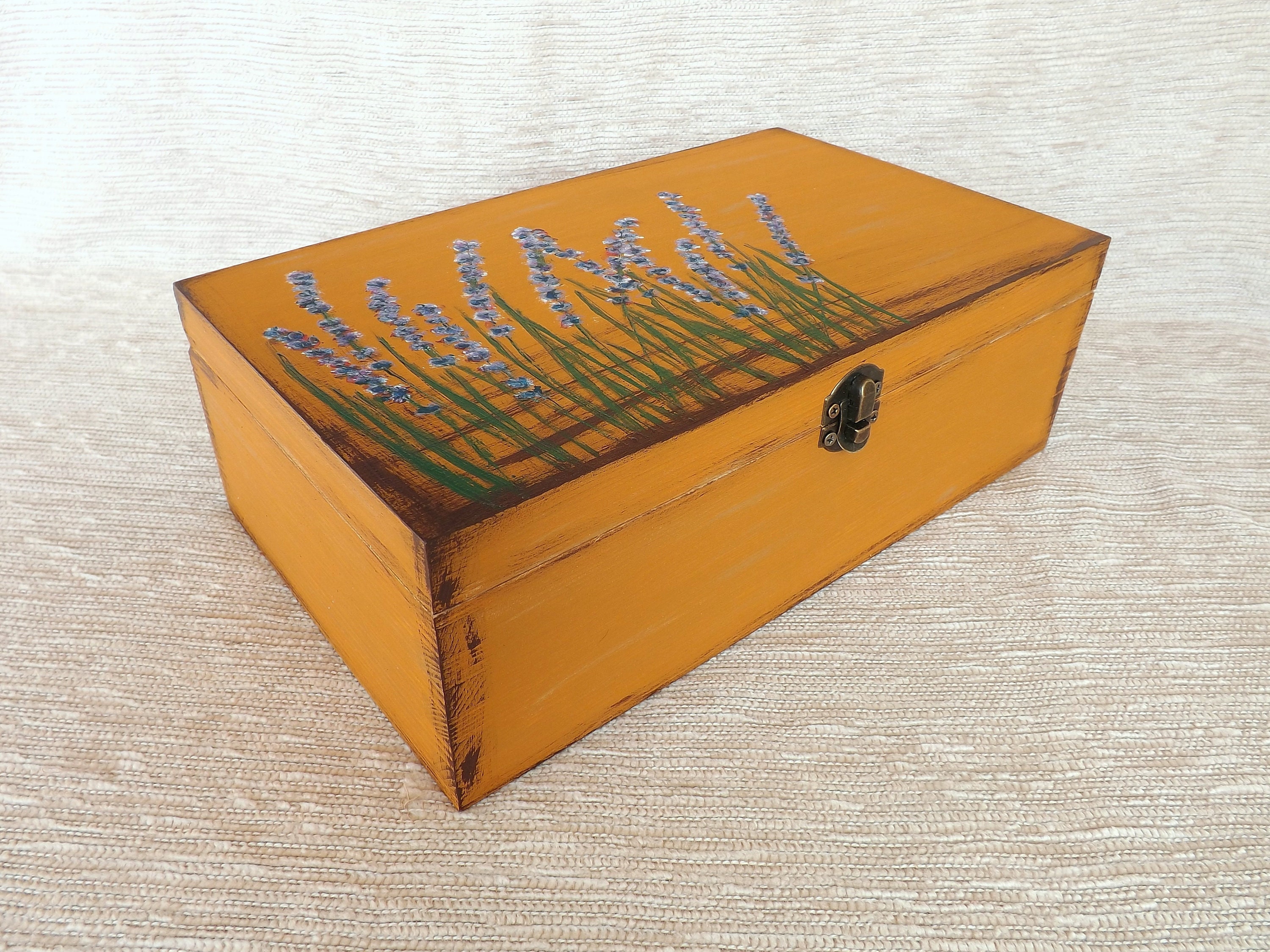 Big Wood Tea Chest With Lavender, Handpainted Custom Wooden Trinket Box ...