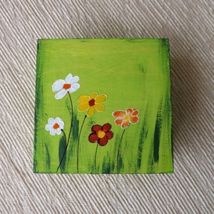 Wood Little Rustic Box With Flowers in Green, Custom Hand Painted ...
