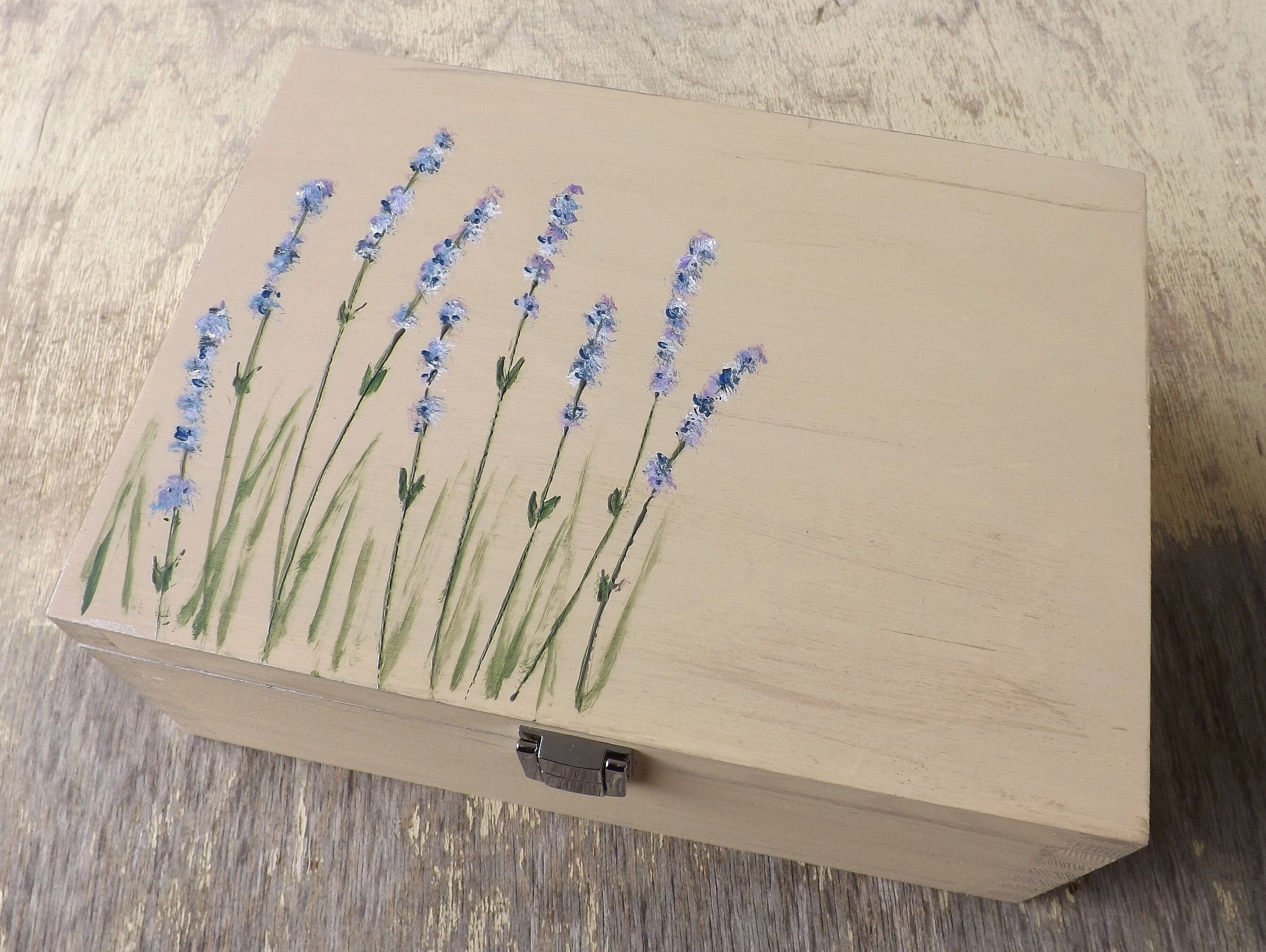 Wooden Tea Box With Lavender Hand-painted Trinket Floral Box - Etsy India