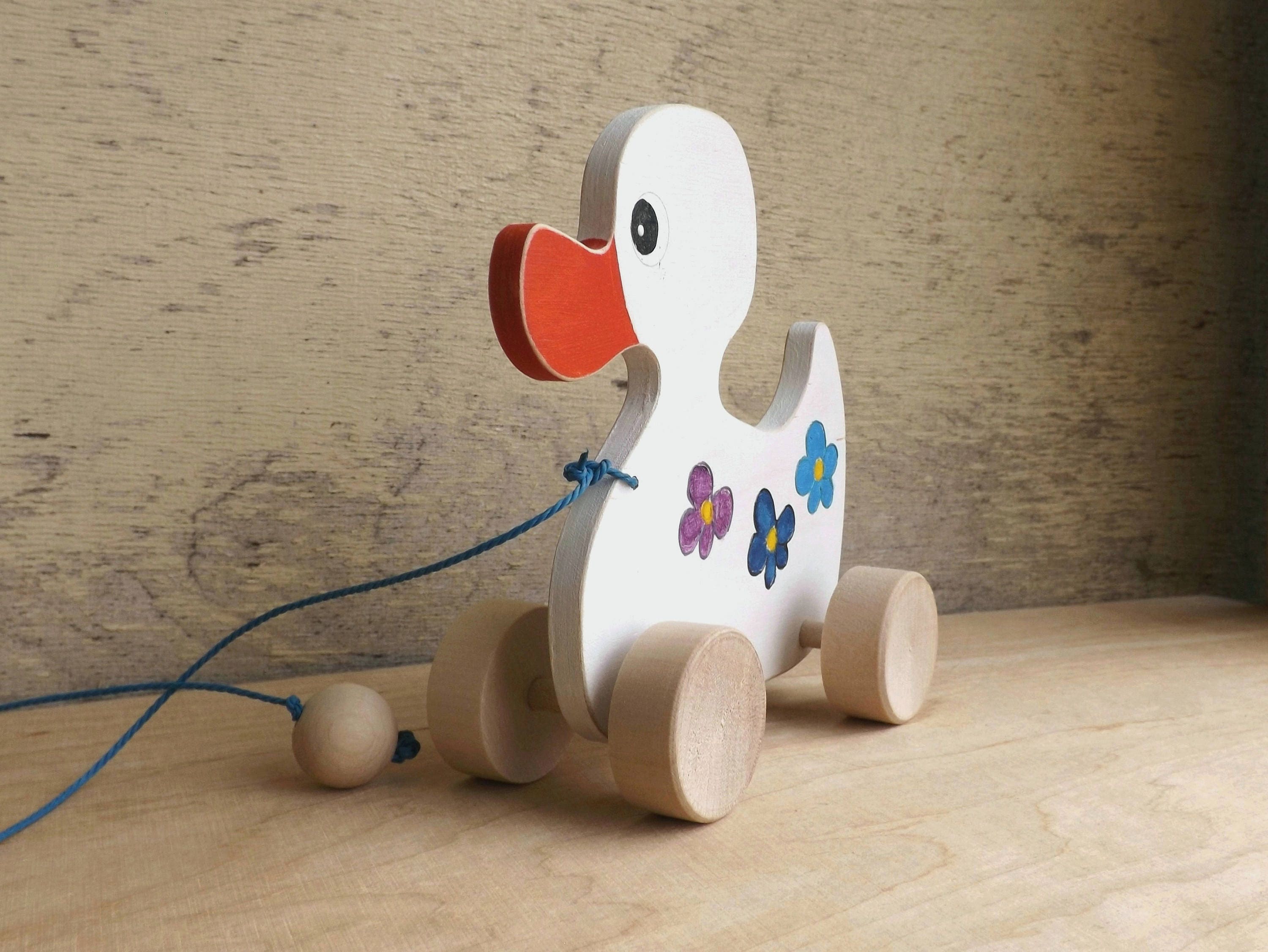Wood Pull Toy Duck in White Custom Hand Cut Handmade Toy on - Etsy