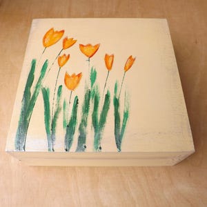 Wooden Small Box With Tulips, Hand-painted Rustic Personalized ...