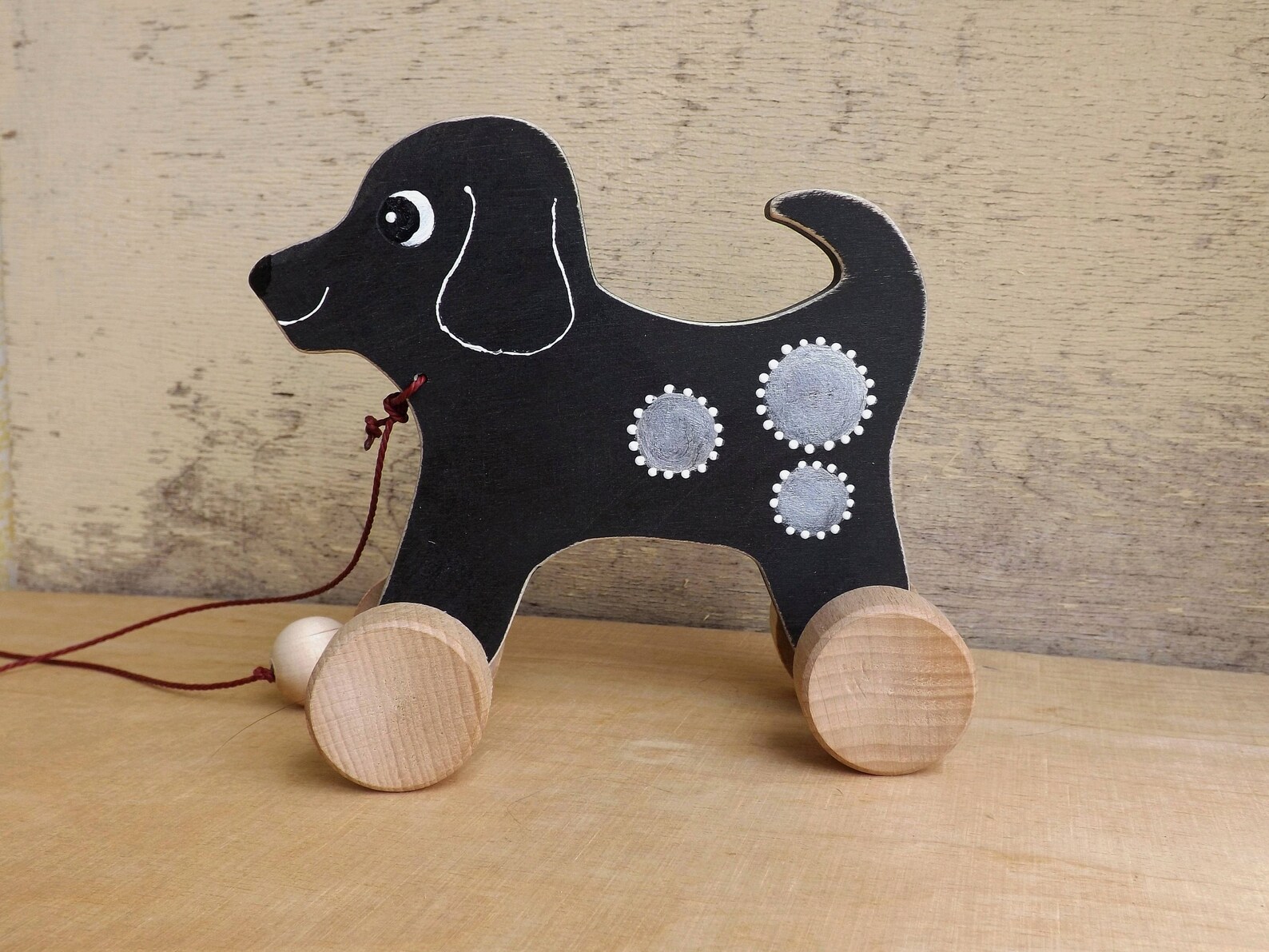 Wood Pull Push Toy Dog Hand Cut Hand Painted Personalized Toy - Etsy