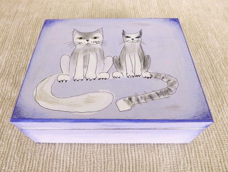 Custom Wood Box Cats in Blue Hand-painted Personalized - Etsy