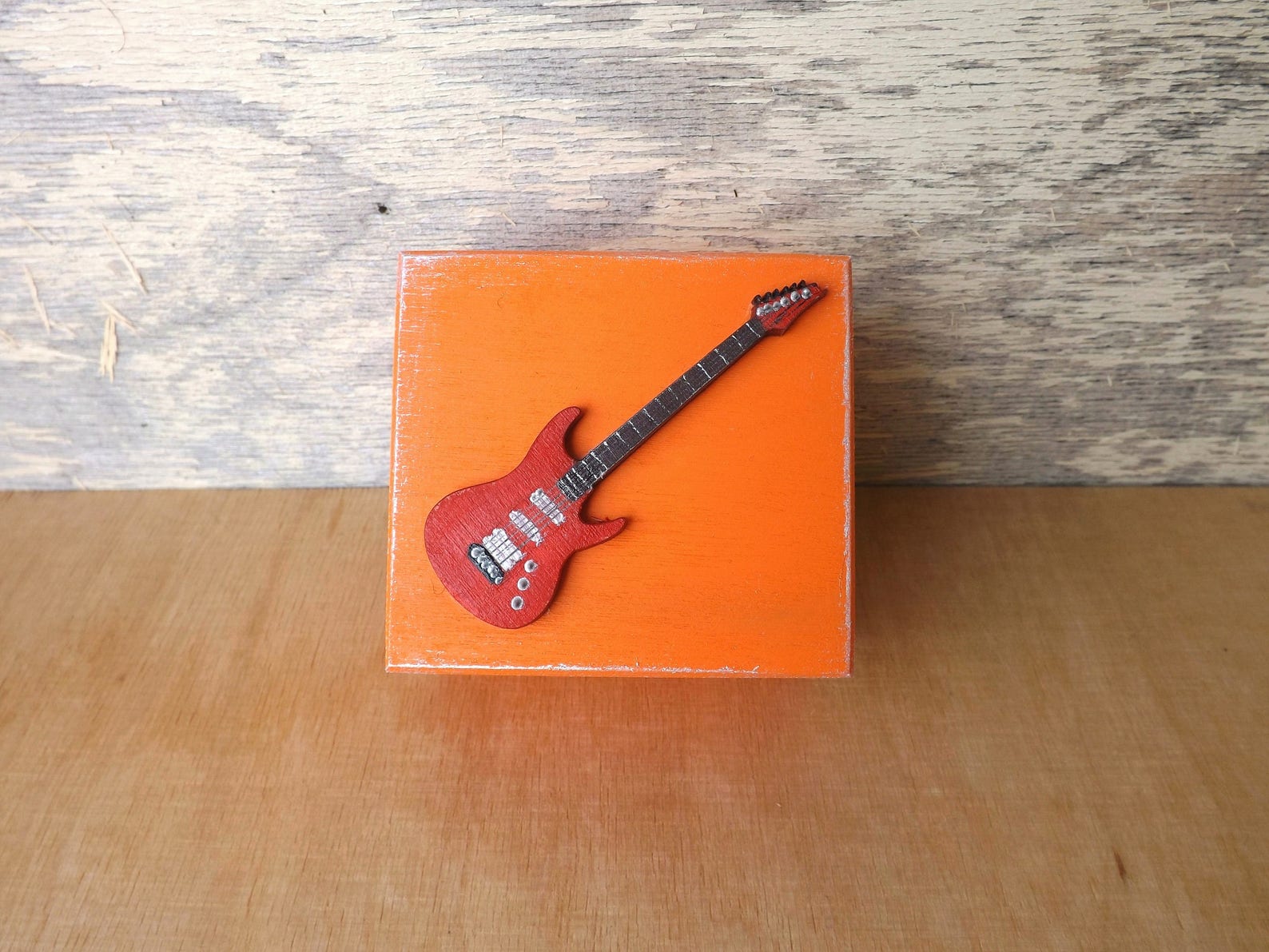 Wood Tiny Box With Guitar Electric, Customized Hand-painted Guitar Pick ...