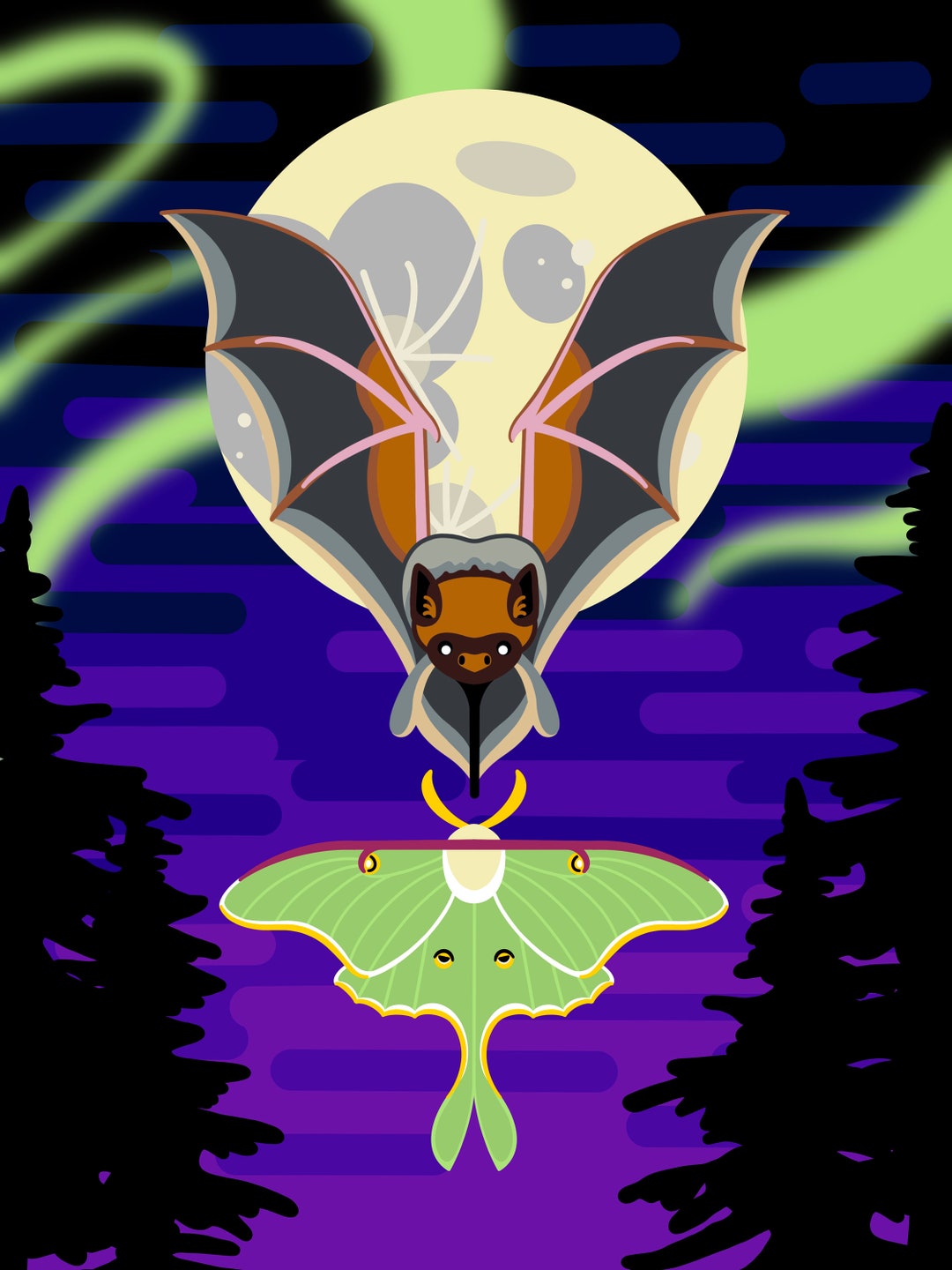 Hoary Bat and Luna Moth - Etsy