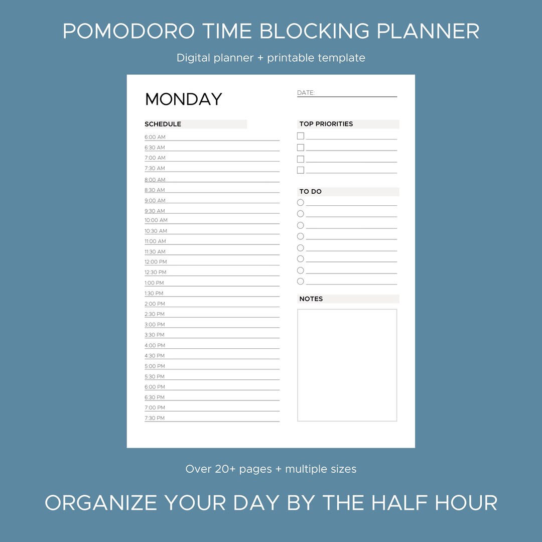 Printable Pomodoro Time Blocking Sheet for users, Digital Productivity ...