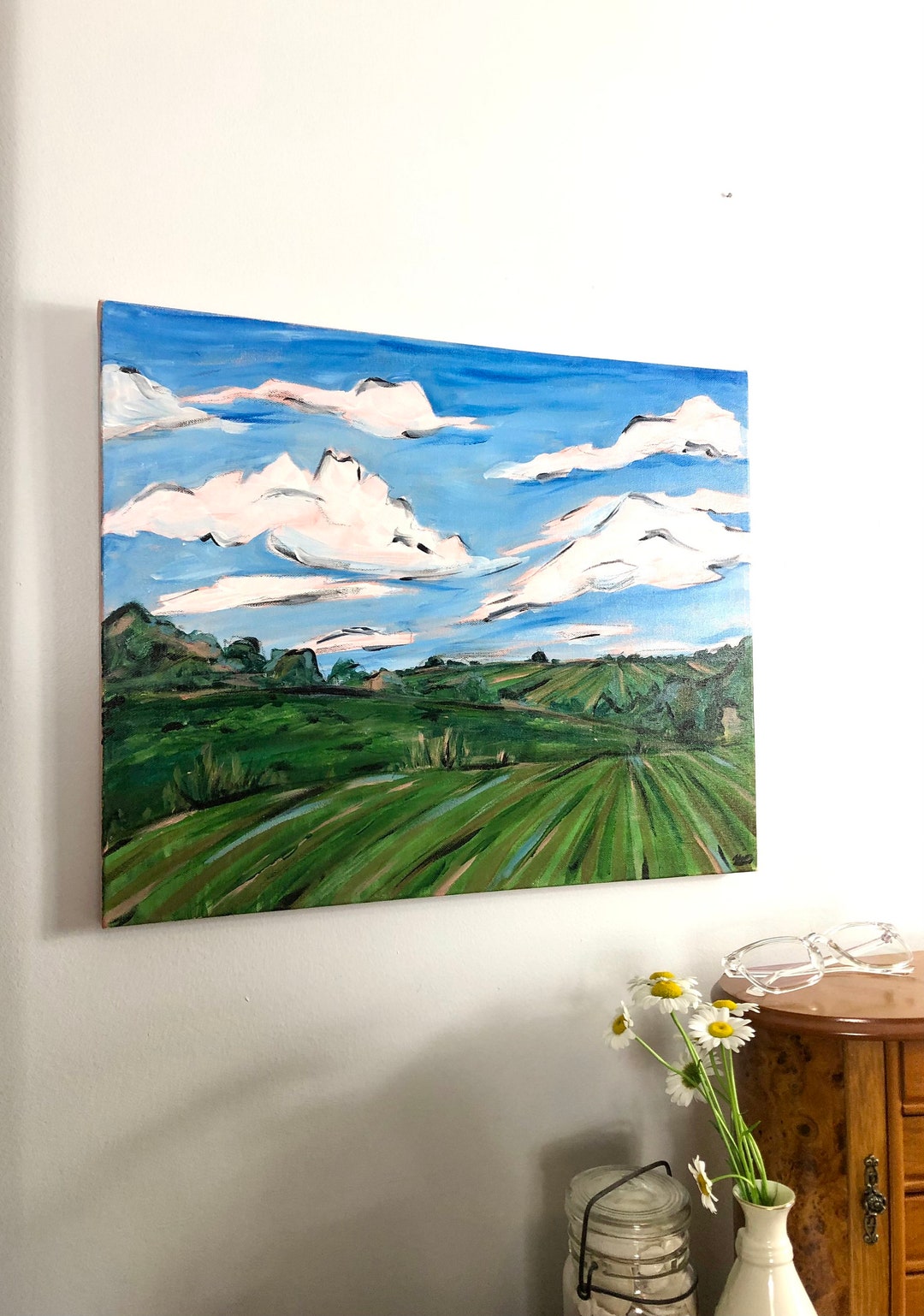 Country Landscape Painting, Country Field Art, Acrylic Painting ...