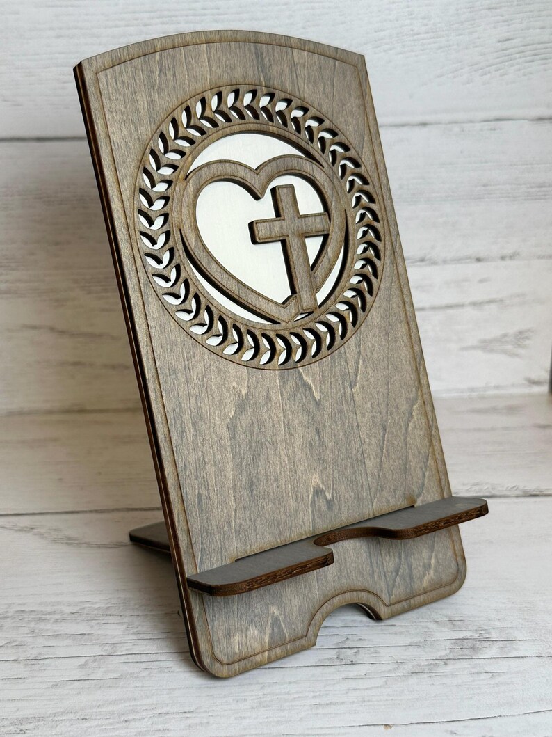Cell Phone Stand SVG Heart and Cross for Glowforge Xtool Laser Cutter ...