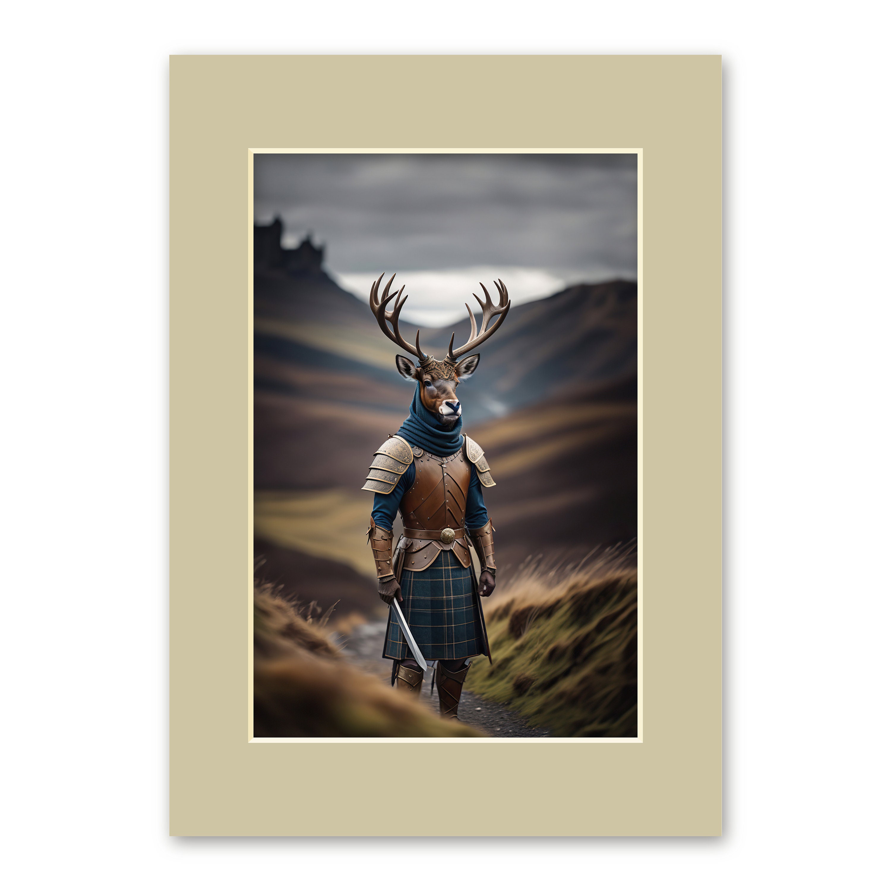 Highland Stag Knight in a Suit of Armour Holding A Sword Print - Etsy