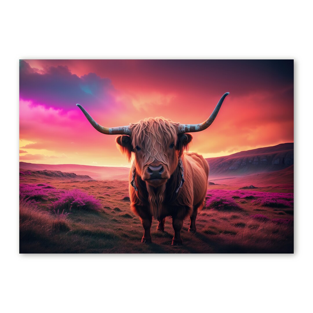 Neon Highland Cow Standing in a Field Print (neon Coos #7) - Etsy