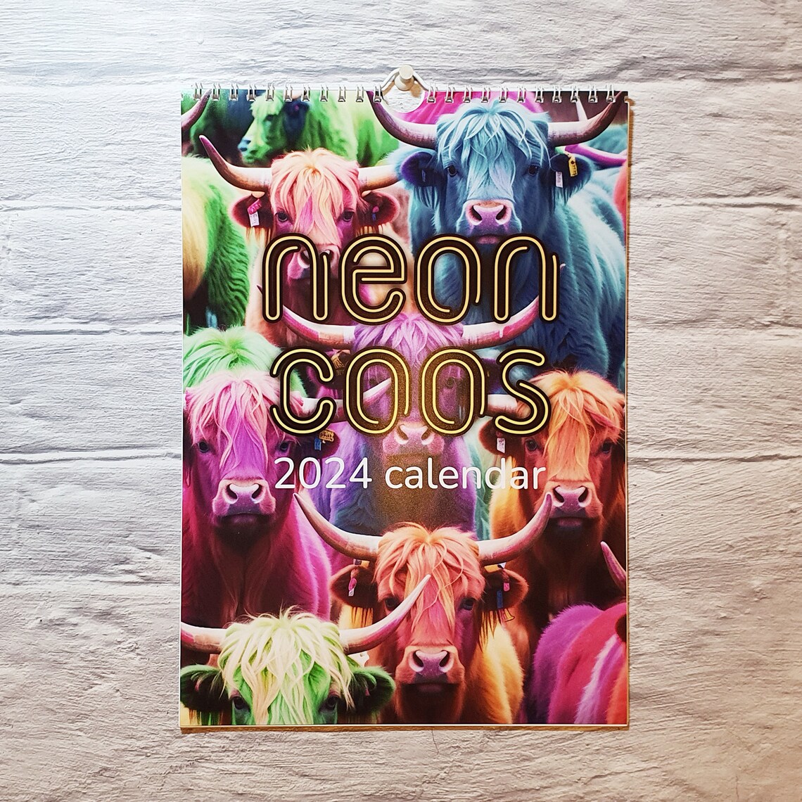 Neon Highland Cow Standing in a Field Print (neon Coos #10) - Etsy