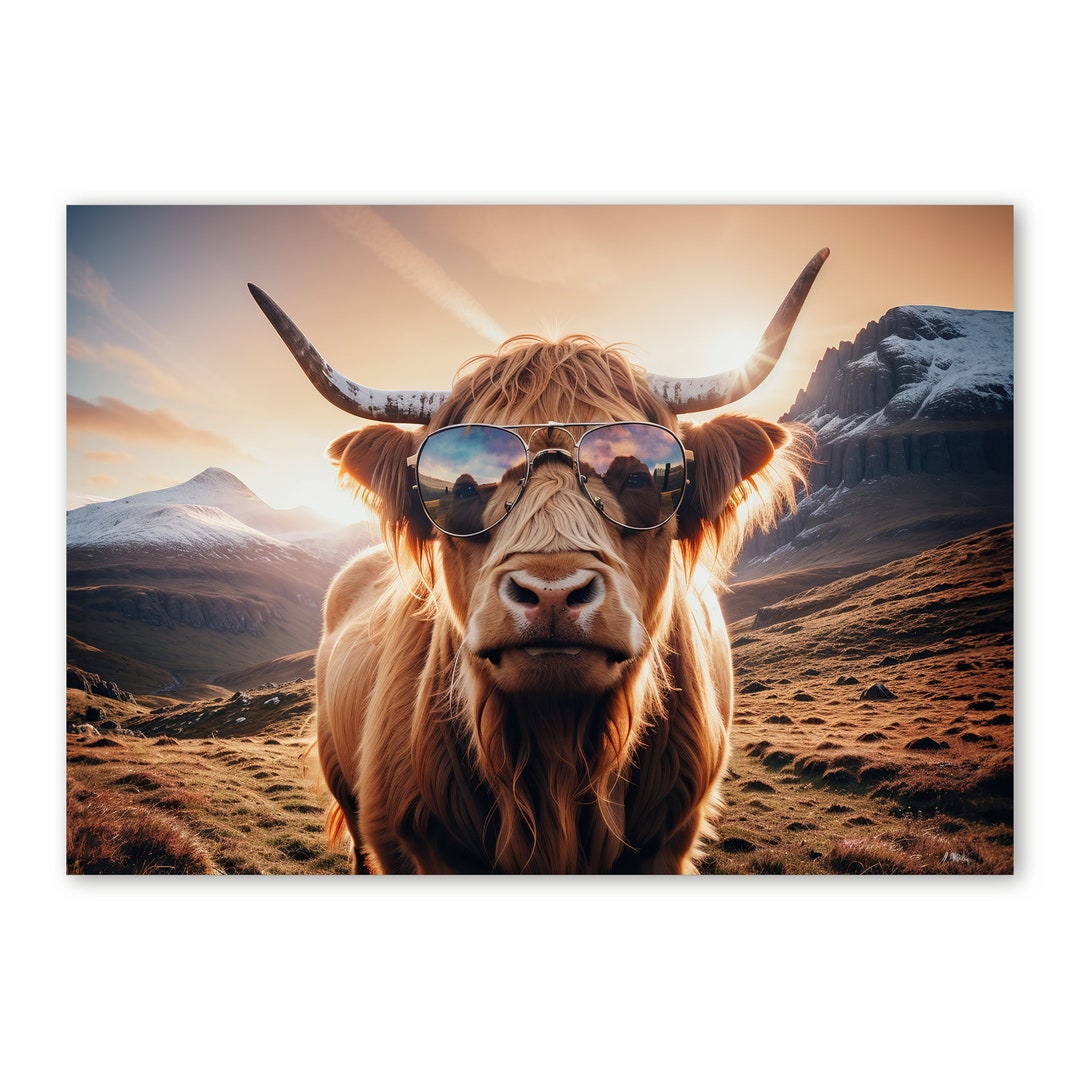 Highland Cow Wearing Sunglasses Print - Etsy