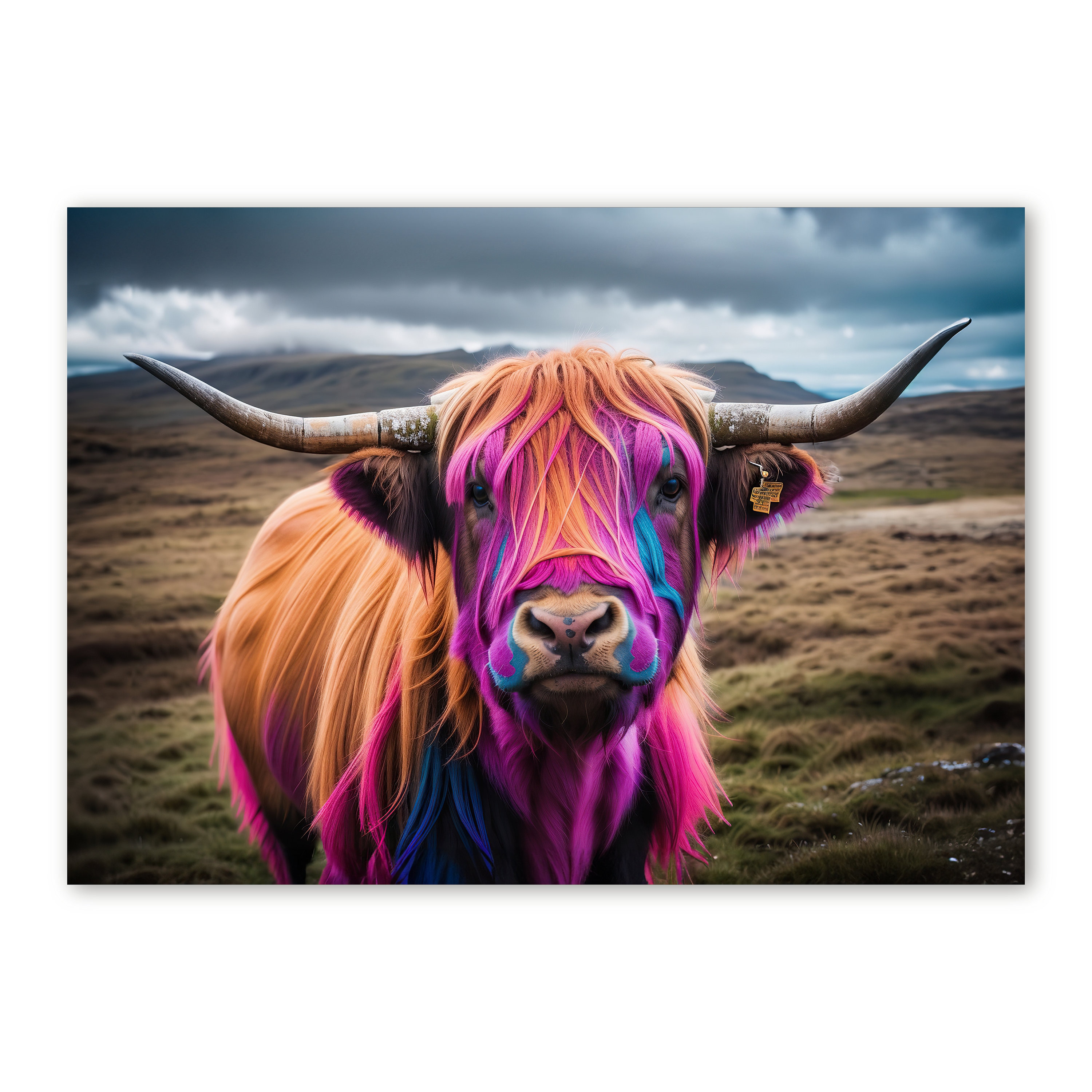 Neon Highland Cow Standing in a Field Print (neon Coos #5) - Etsy