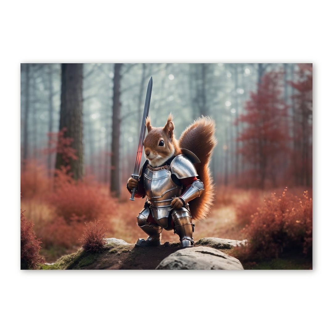 Red Squirrel in a Suit of Armour Holding A Sword Print (november in ...