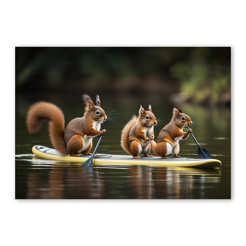 Red Squirrels Paddle Boarding Scottish Wildlife Print (june in 2024 ...