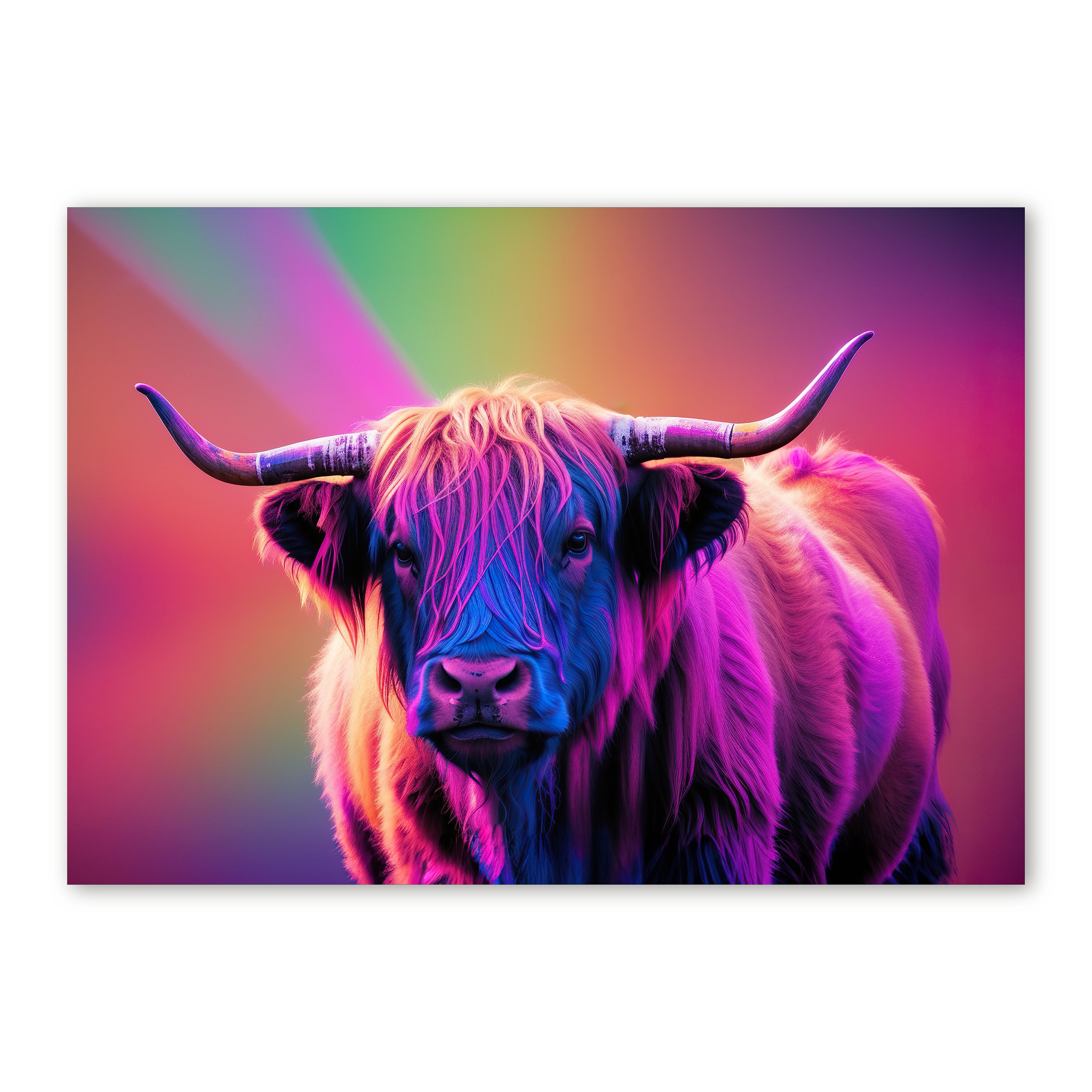 Neon Highland Cow Standing in a Field Print (neon Coos #11) - Etsy