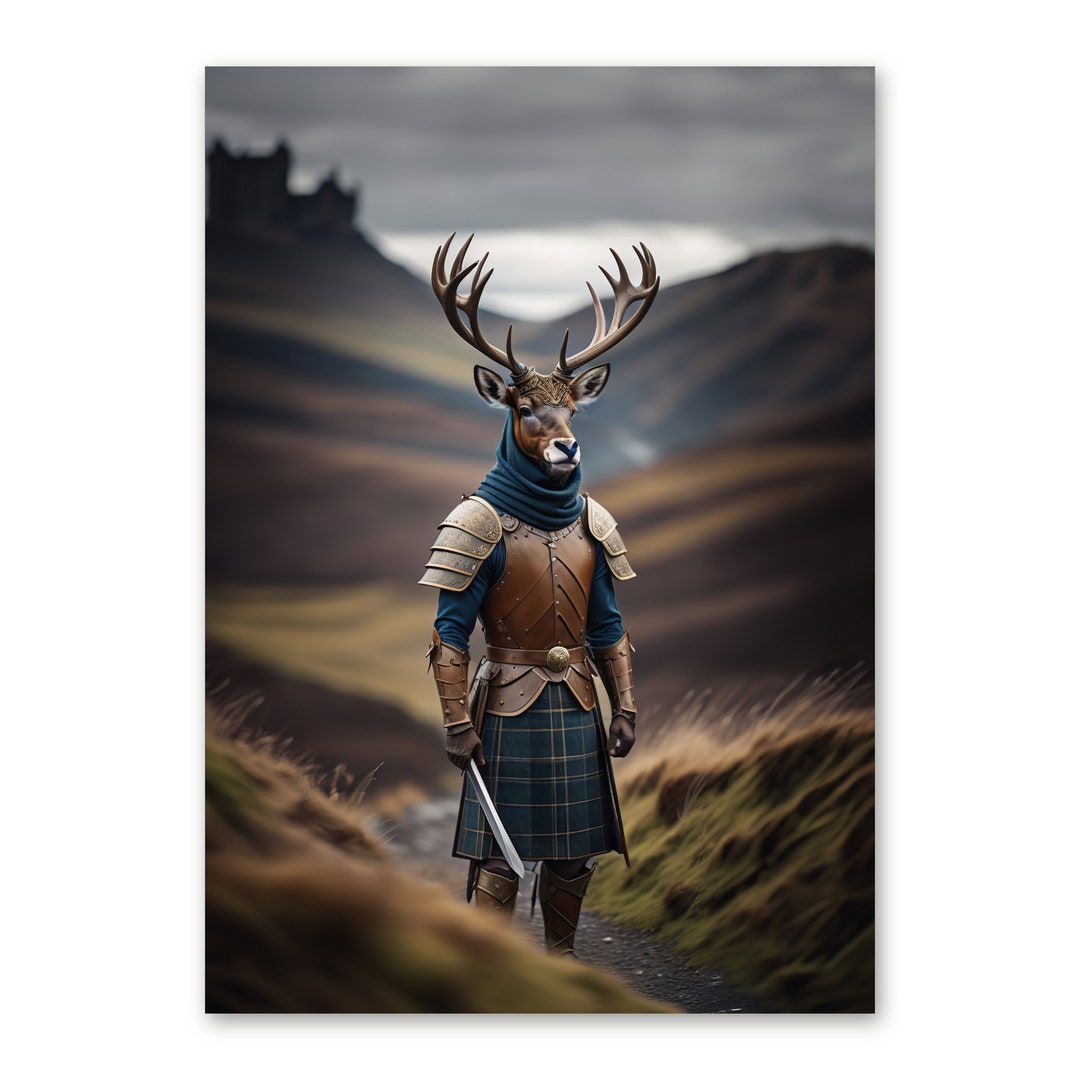 Highland Stag Knight in a Suit of Armour Holding A Sword Print - Etsy