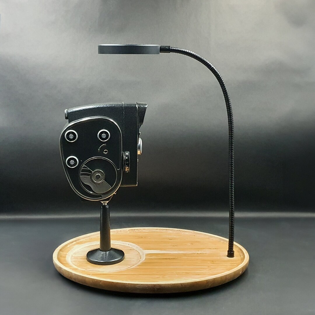 Vintage Quarz 8mm Cine Camera Upcycled USB Lamp With Bamboo Tray Base ...