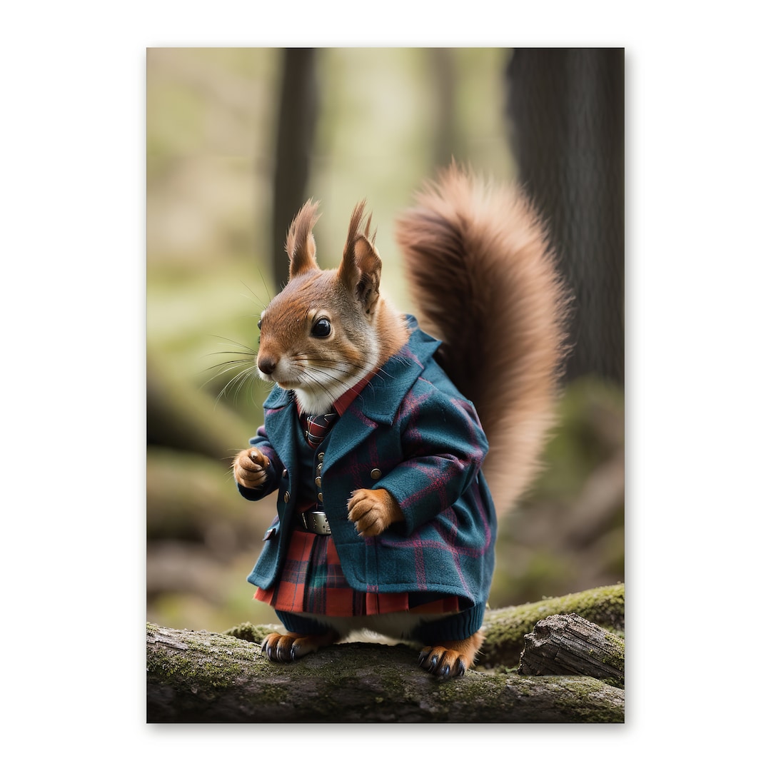 Red Squirrel Wearing Tartan Jacket and Kilt Scottish Wildlife Print ...