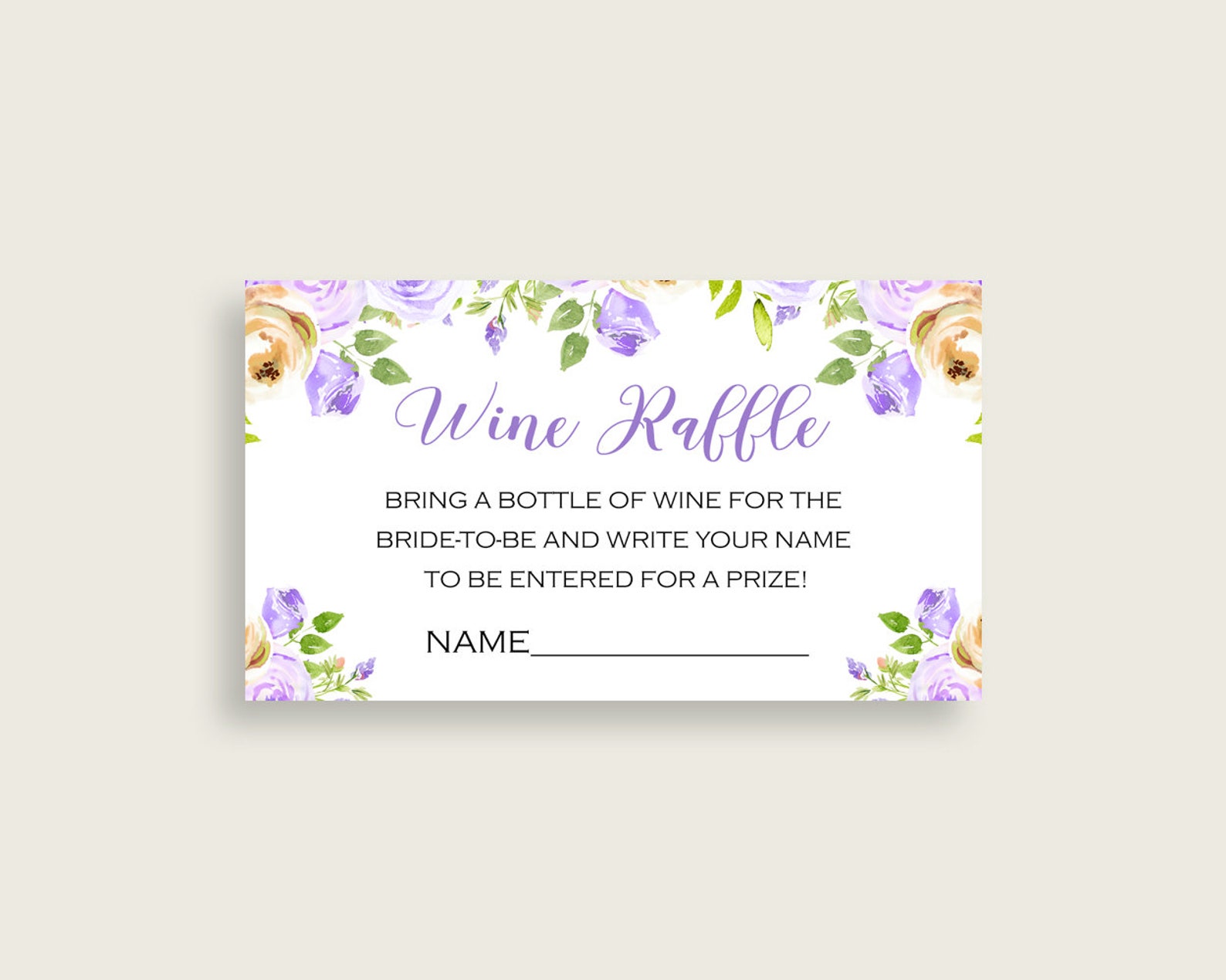 Purple Floral Bridal Shower Wine Raffle Ticket Printable | Etsy