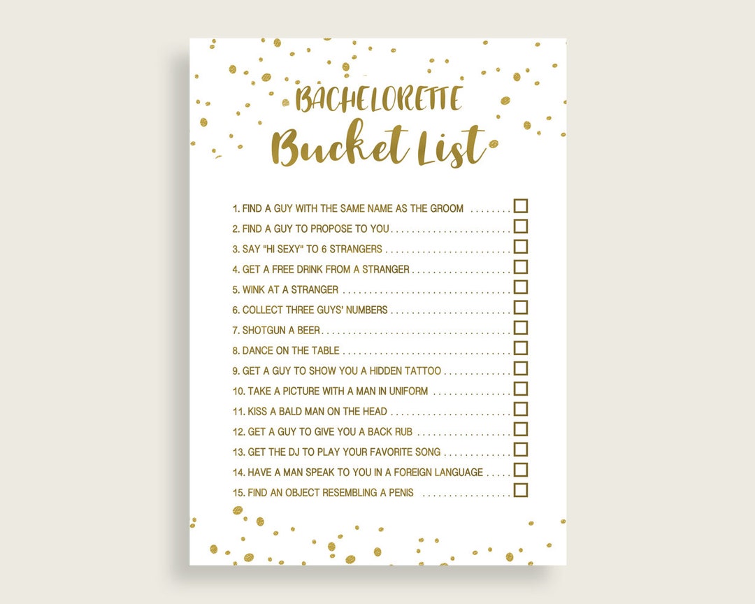 Bachelorette Bucket List Bridal Shower Bachelorette Bucket List Gold ...
