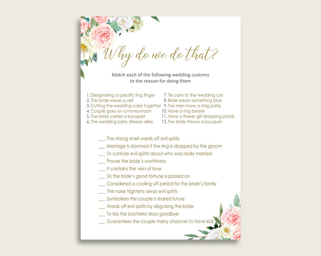 Pink Green Why Do We Do That Game Printable, Blush Floral Bridal Shower ...