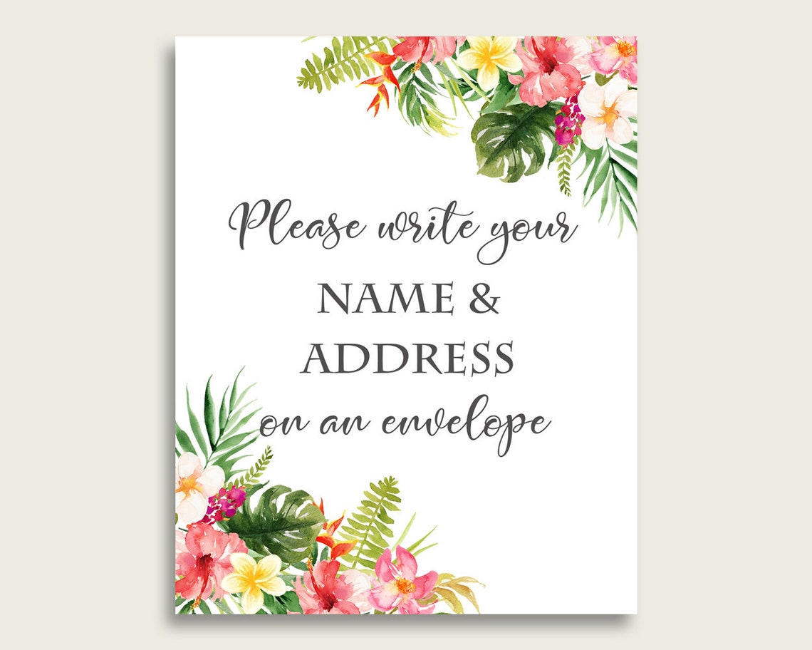 Hawaiian Name & Address Sign Printable Envelope Sign Pink | Etsy