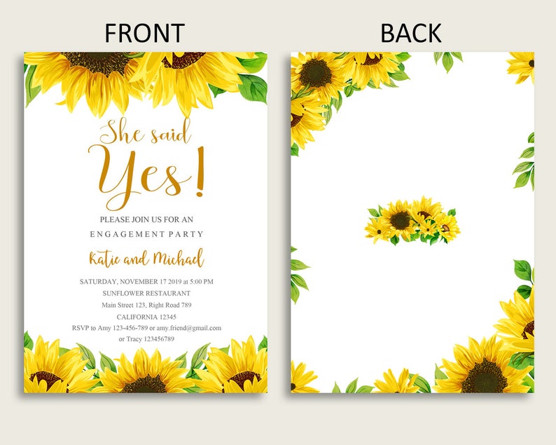 Sunflower She Said Yes Invitation Editable Yellow White - Etsy