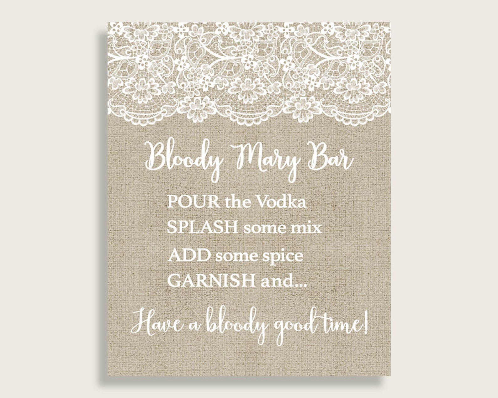 Bloody Mary Bridal Shower Bloody Mary Burlap and Lace Bridal - Etsy