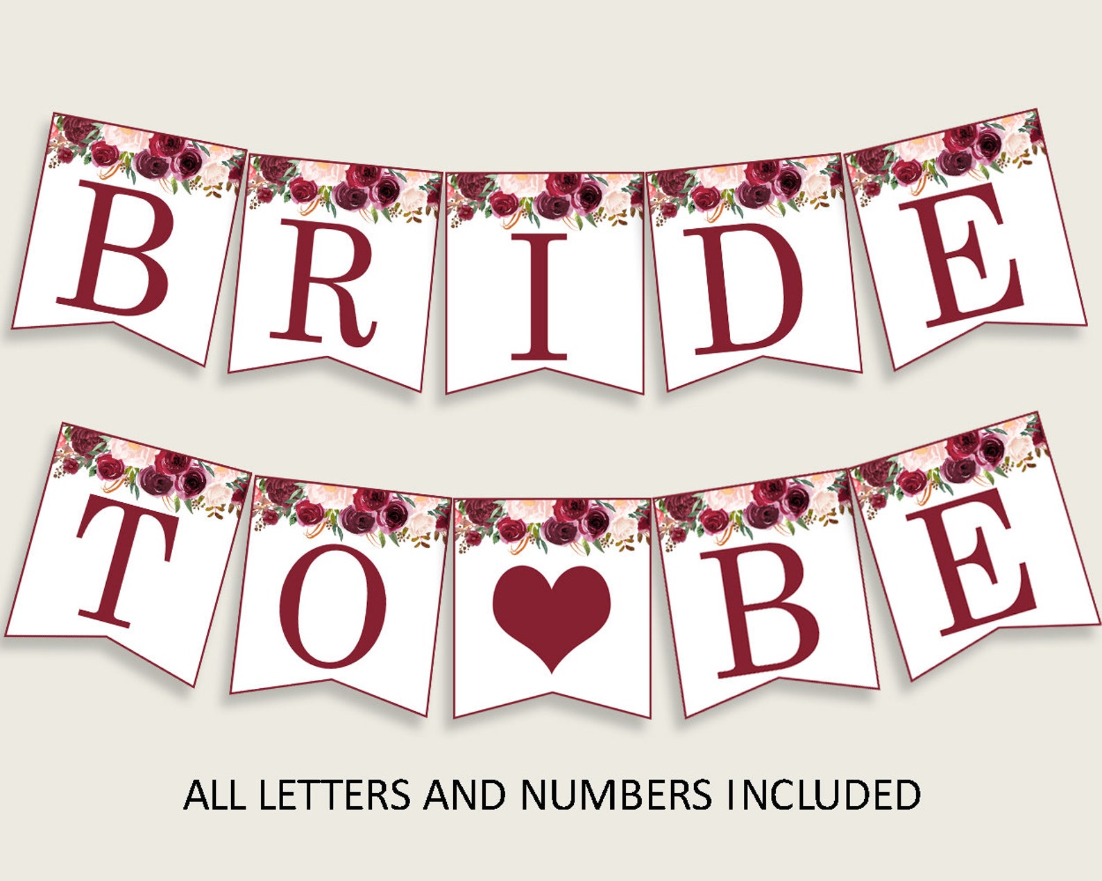 Burgundy Bridal Shower Banner Letters Printable Red Pink - Etsy