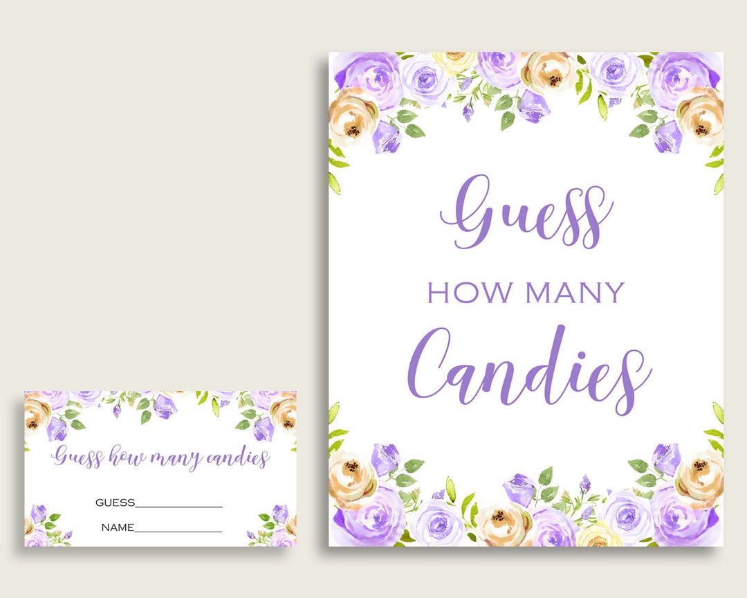 Purple Floral Candy Guessing Game, Purple Yellow Bridal Shower Game ...