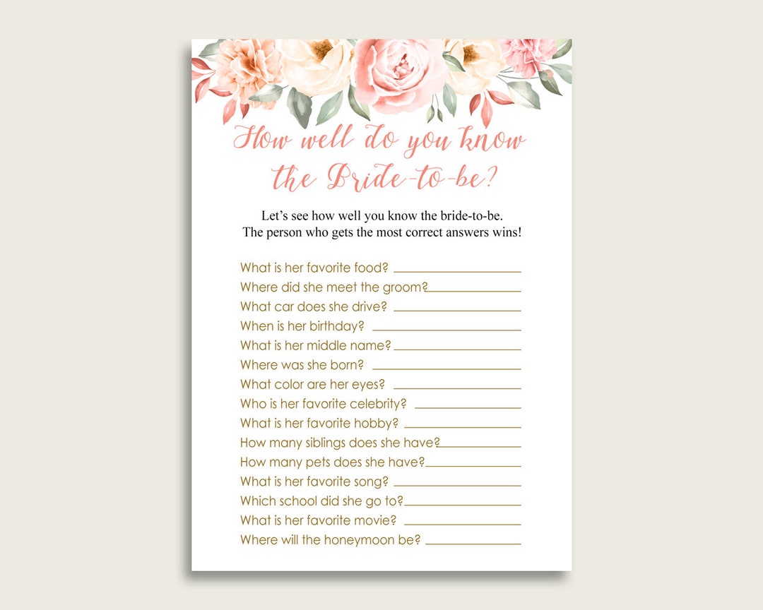 Blush Flowers How Well Do You Know the Bride, Pink Yellow Bridal Shower ...